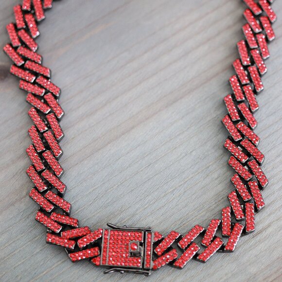 Accessories | 14mm 2inches Cuban Curb Diamond Chain Redblack Plated ...